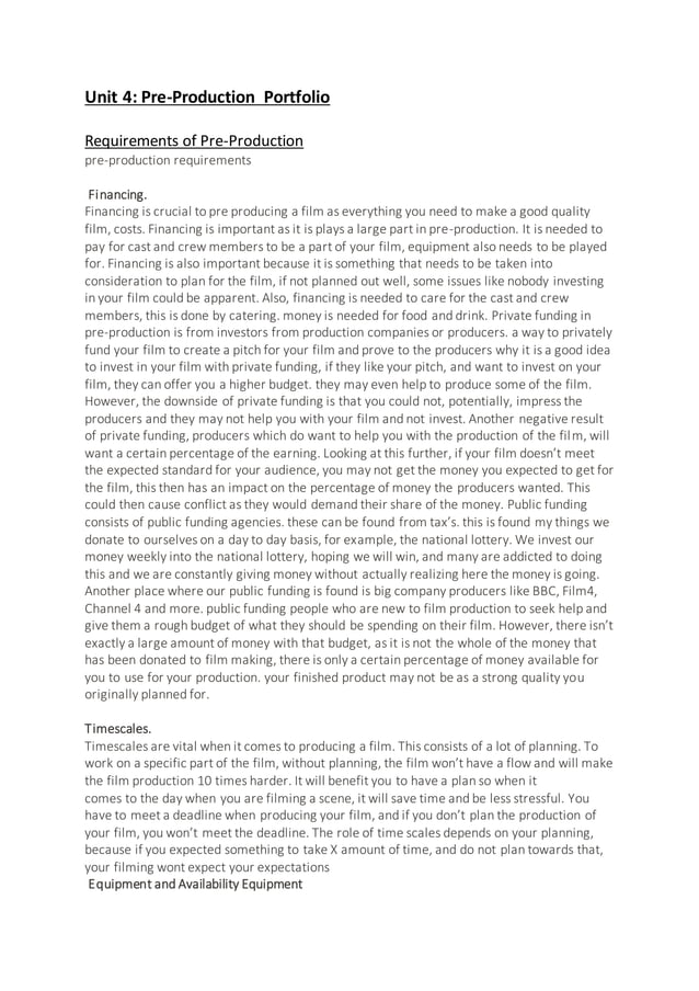 Unit 4 pre prod portfolio | PDF
