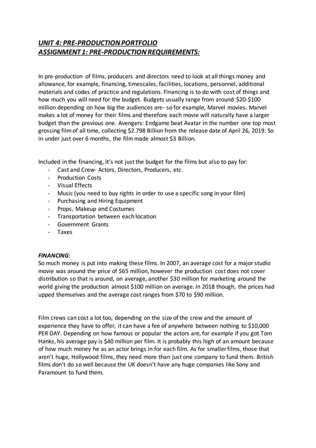 Understanding the requirements of pre-production. | DOCX