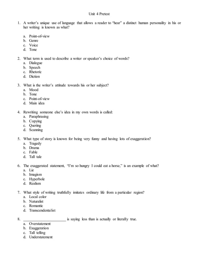 Unit 4 pretest | PDF