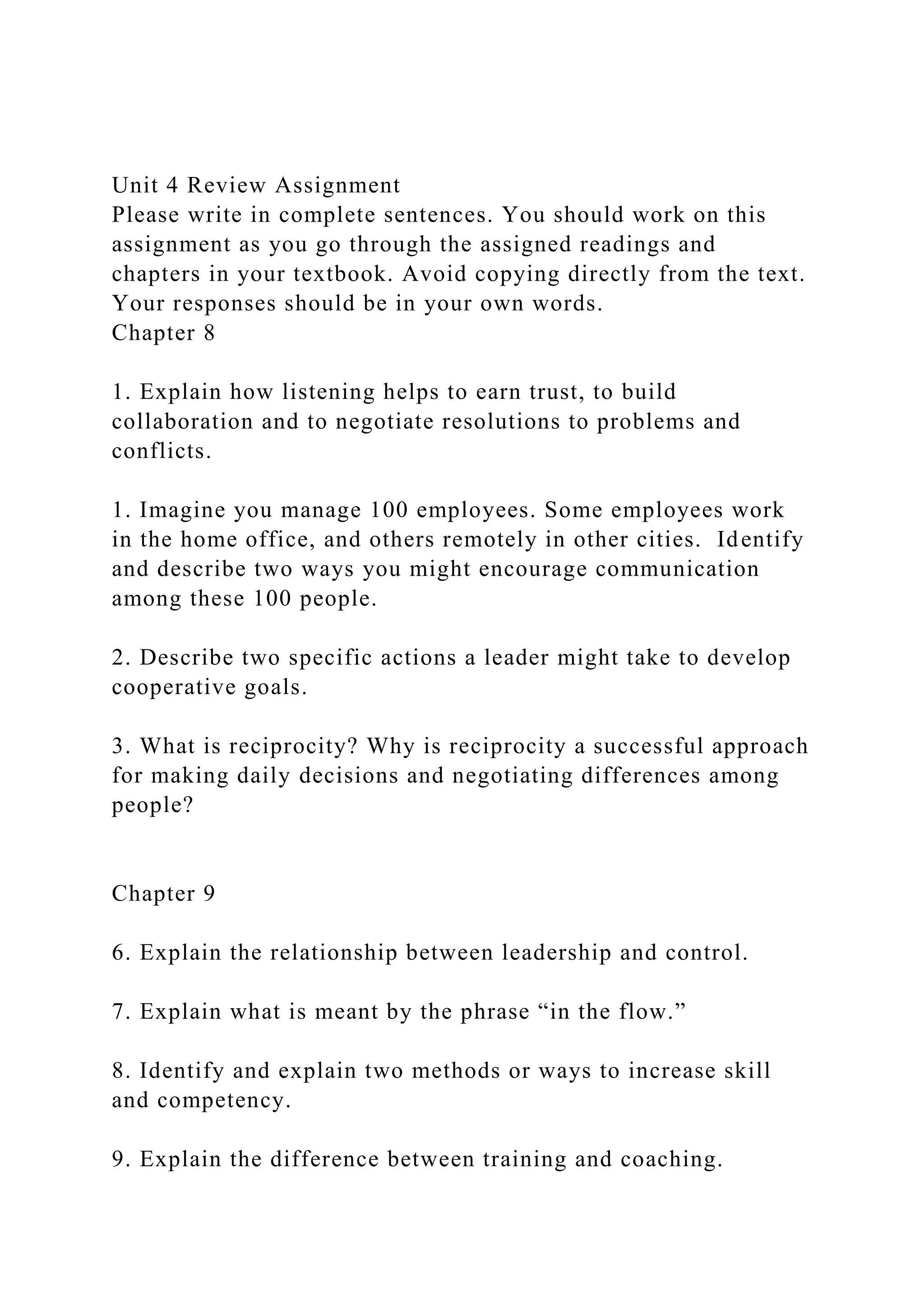 Unit 4 Review Assignment Please write in complete sentences. You.docx