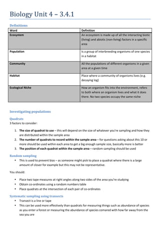 AQA Biology Unit 4 Revision Notes | PDF