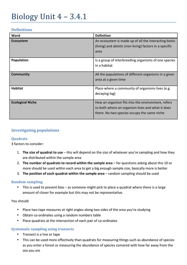 AQA Biology Unit 4 Revision Notes | PDF