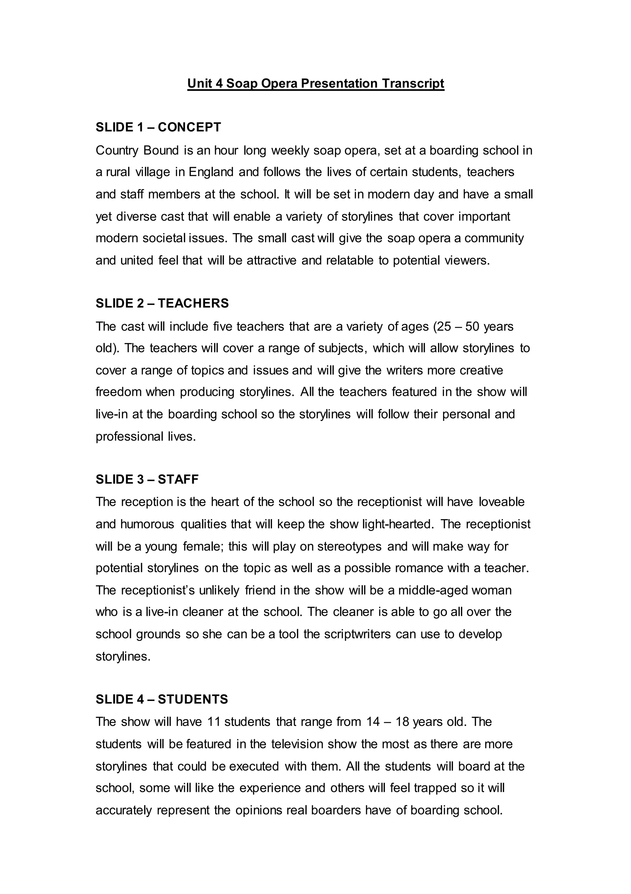 Unit 4 Soap Opera Presentation Transcript | PDF