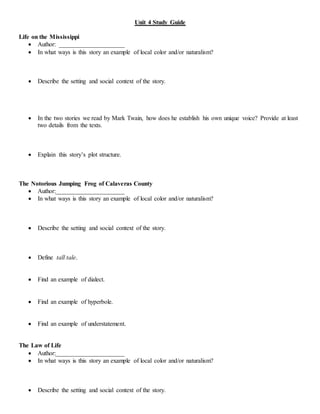 Unit 4 study guide | DOCX | Books and Literature