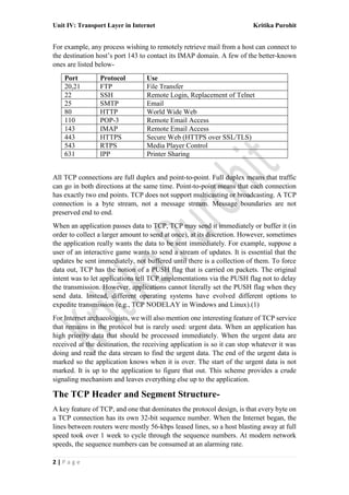 Unit 4 tansport layer in the internat | PDF
