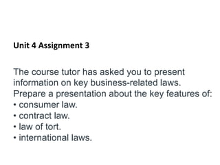 UNIT 4 Task for assignemnt related to Business law | PPT