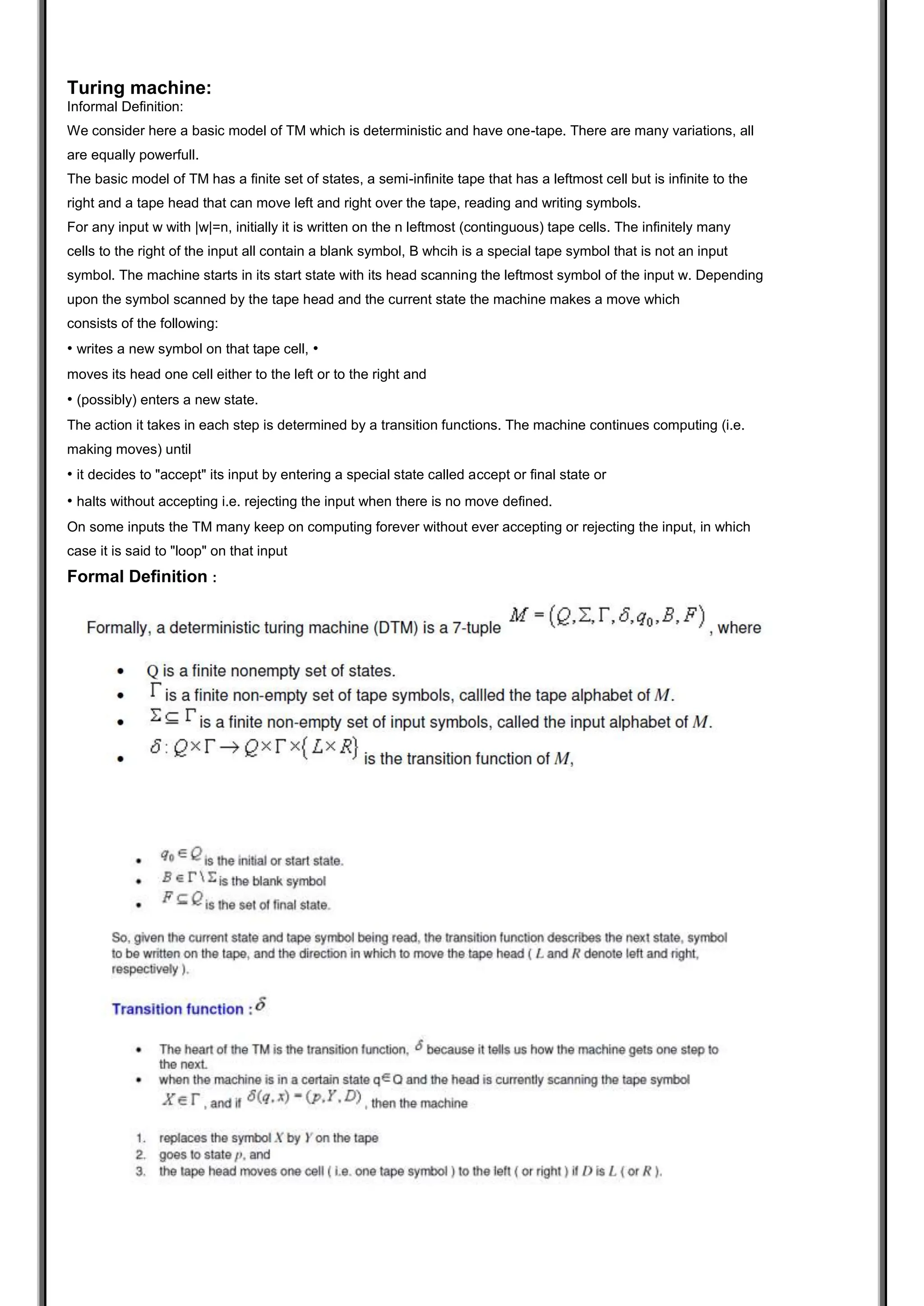 theory of computation notes for school of engineering | PDF