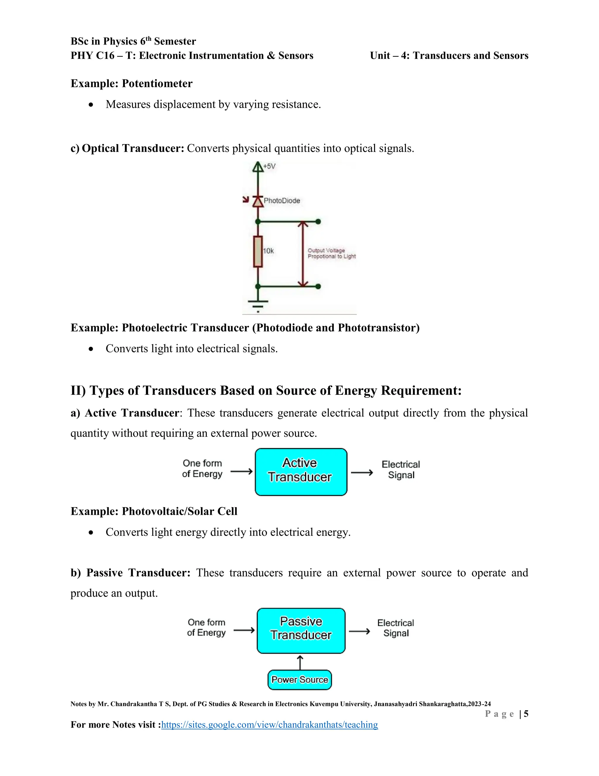 Unit – 4 Transducers and sensors:Definition and types of transducers | PDF