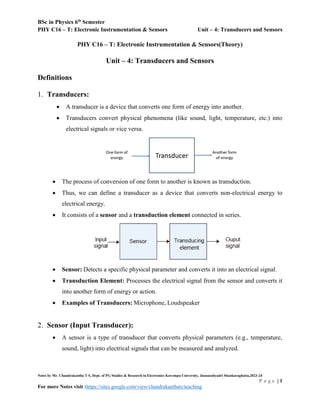 Unit – 4 Transducers and sensors:Definition and types of transducers | PDF