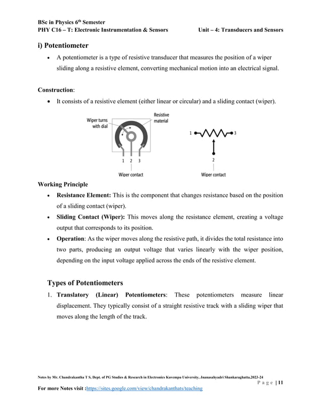 Unit 4 Transducers And Sensors Definition And Types Of Transducers Pdf