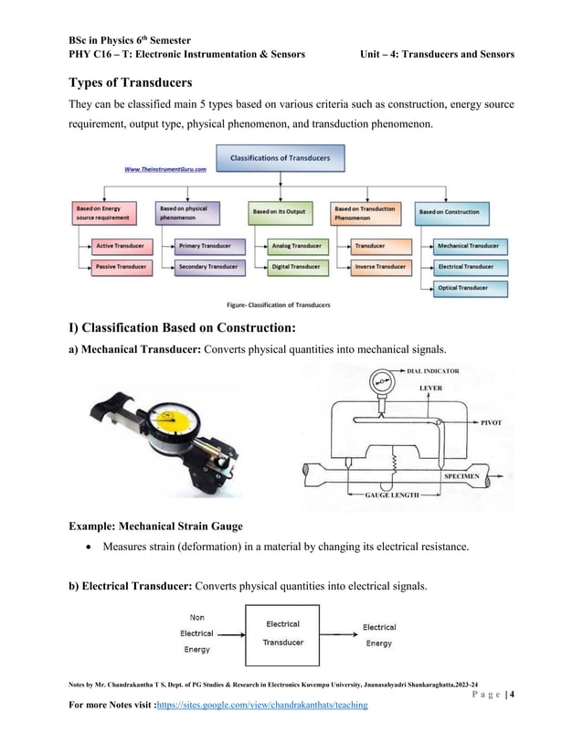 Unit – 4 Transducers and sensors:Definition and types of transducers | PDF