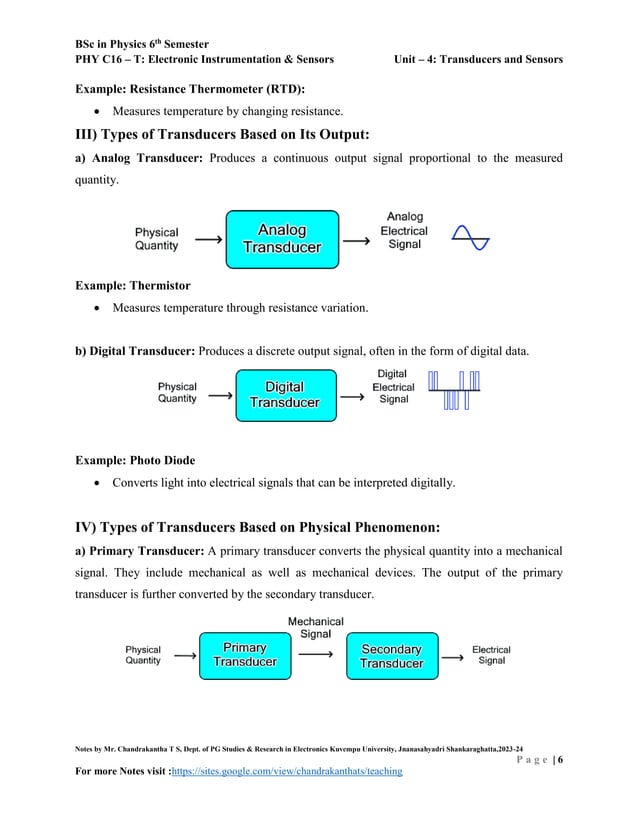 Unit – 4 Transducers and sensors:Definition and types of transducers | PDF