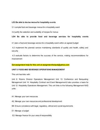 UNIT 5: FOOD AND BEVERAGE OPERATIONS MANAGEMENT | DOCX
