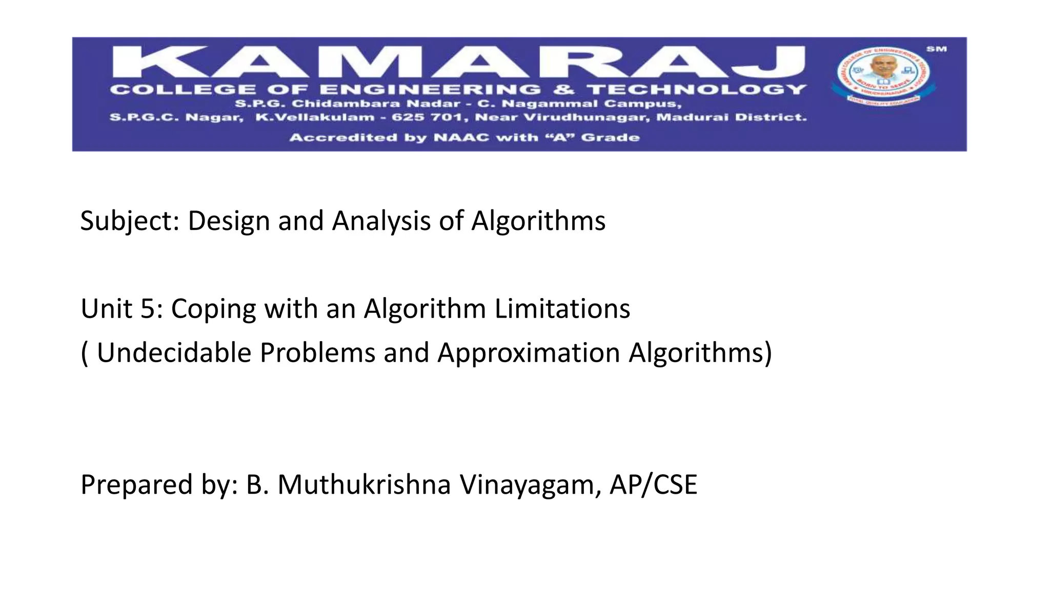 Undecidable Problems And Approximation Algorithms Ppt 3134
