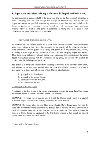 Abetment and Criminal Conspiracy under English and Indian law | DOCX