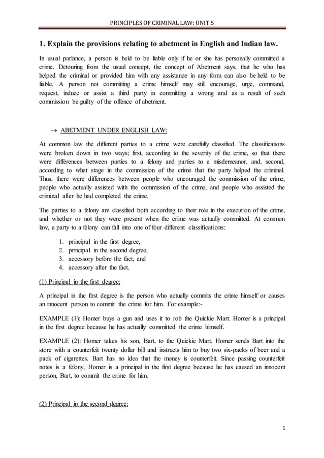 Abetment and Criminal Conspiracy under English and Indian law | DOCX | Crime & Harmful Acts to ...