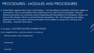 procedures and arrays | PPT