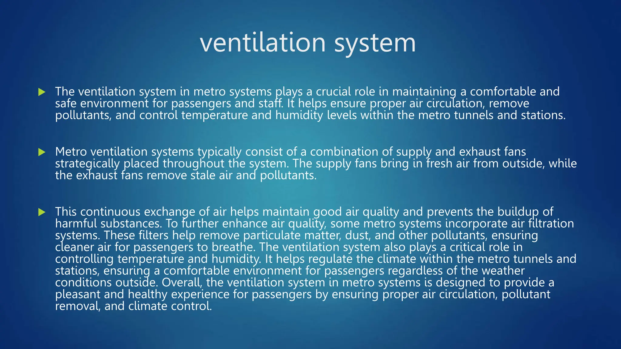 Mechanical systems in metro system and engineering | PPTX