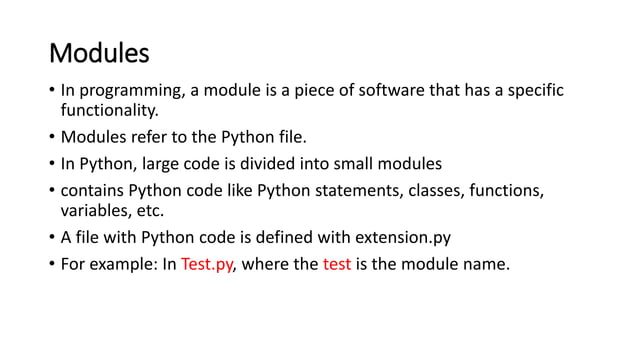 Python Short Notes On Modules And Applications Ppt
