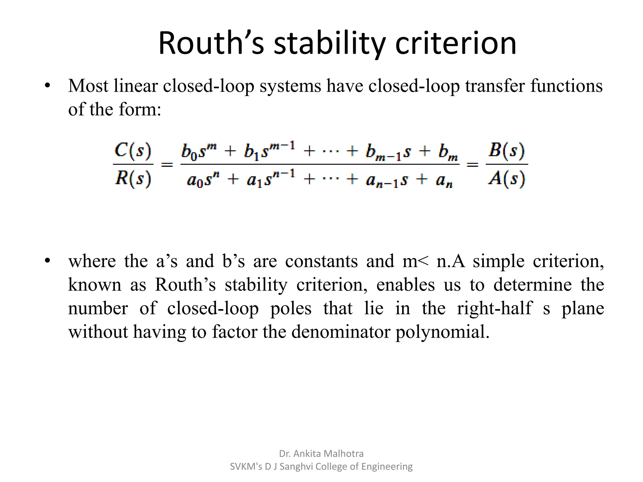 Stability of control systems in time-domain | PPTX