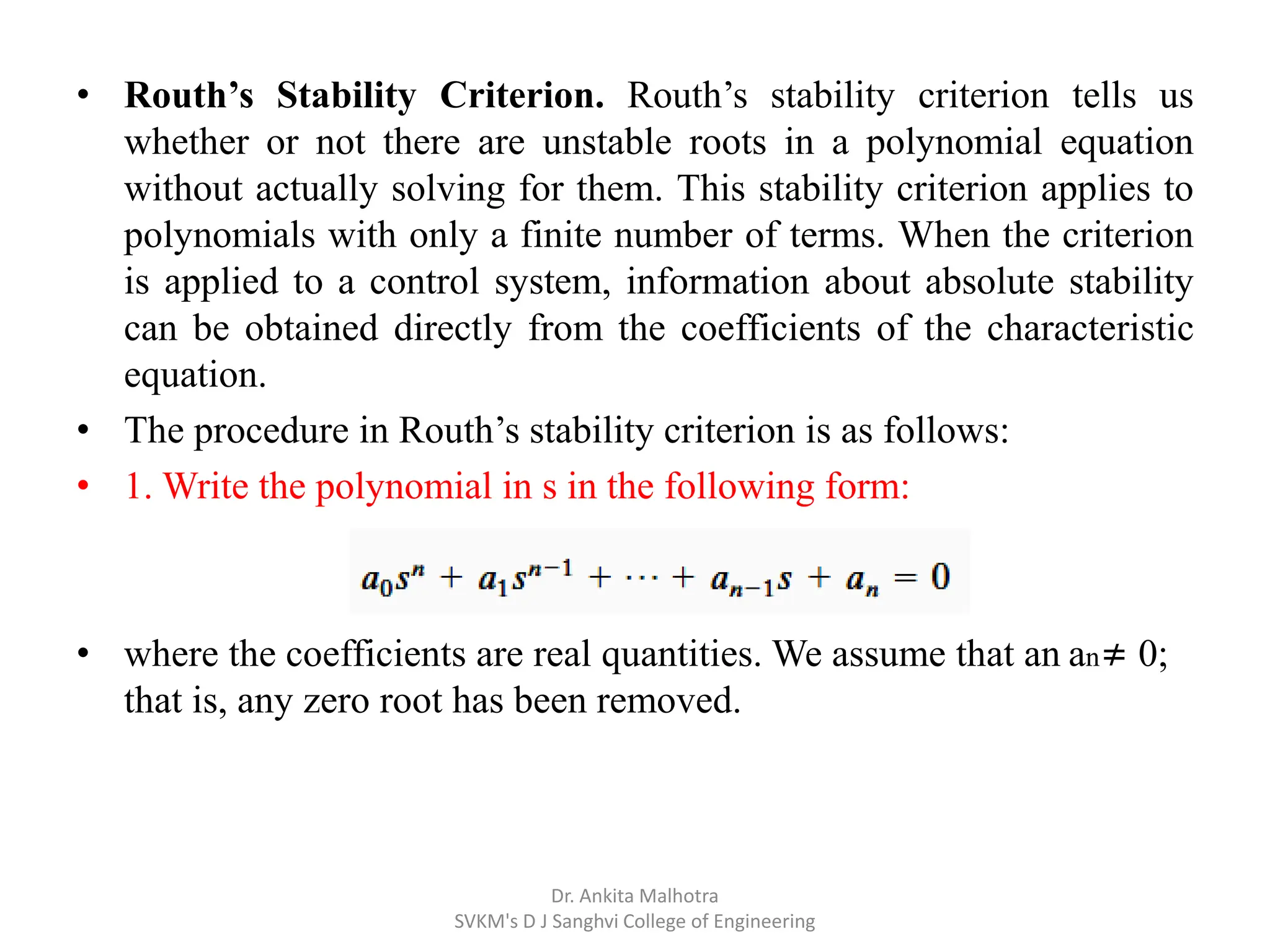 Stability of control systems in time-domain | PPTX