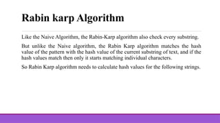 String Matching Algorithms: Naive, KMP, Rabin-Karp | PPTX