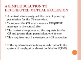 Unit :5 Distributed mutual exclusion Distributed Systems | PPTX