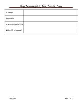 Unit 5 - Goals Vocabulary | PDF | Education