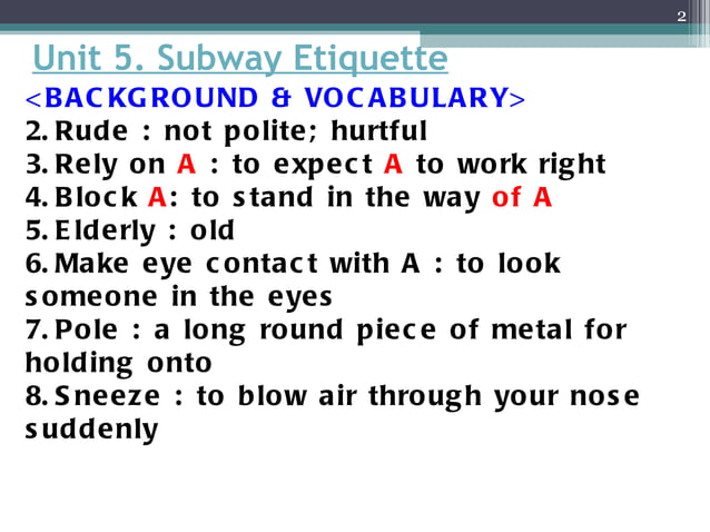 Unit 5. subway etiquette | PPT