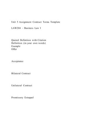 Unit 5 assignment contract terms template law204 – business l | PDF