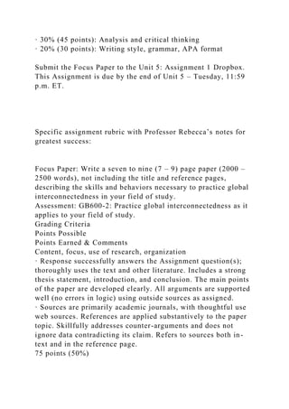 Unit 5 Assignment InformationUnit 5 - Assignment 1 Focus Pa.docx