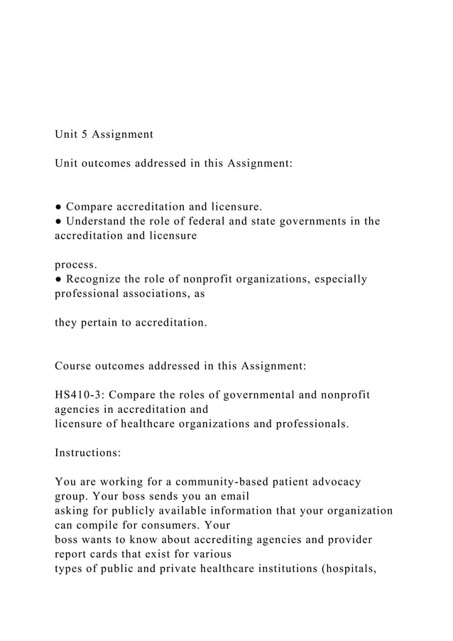 Unit 5 Assignment Unit outcomes addressed in this Ass.docx | Free Download
