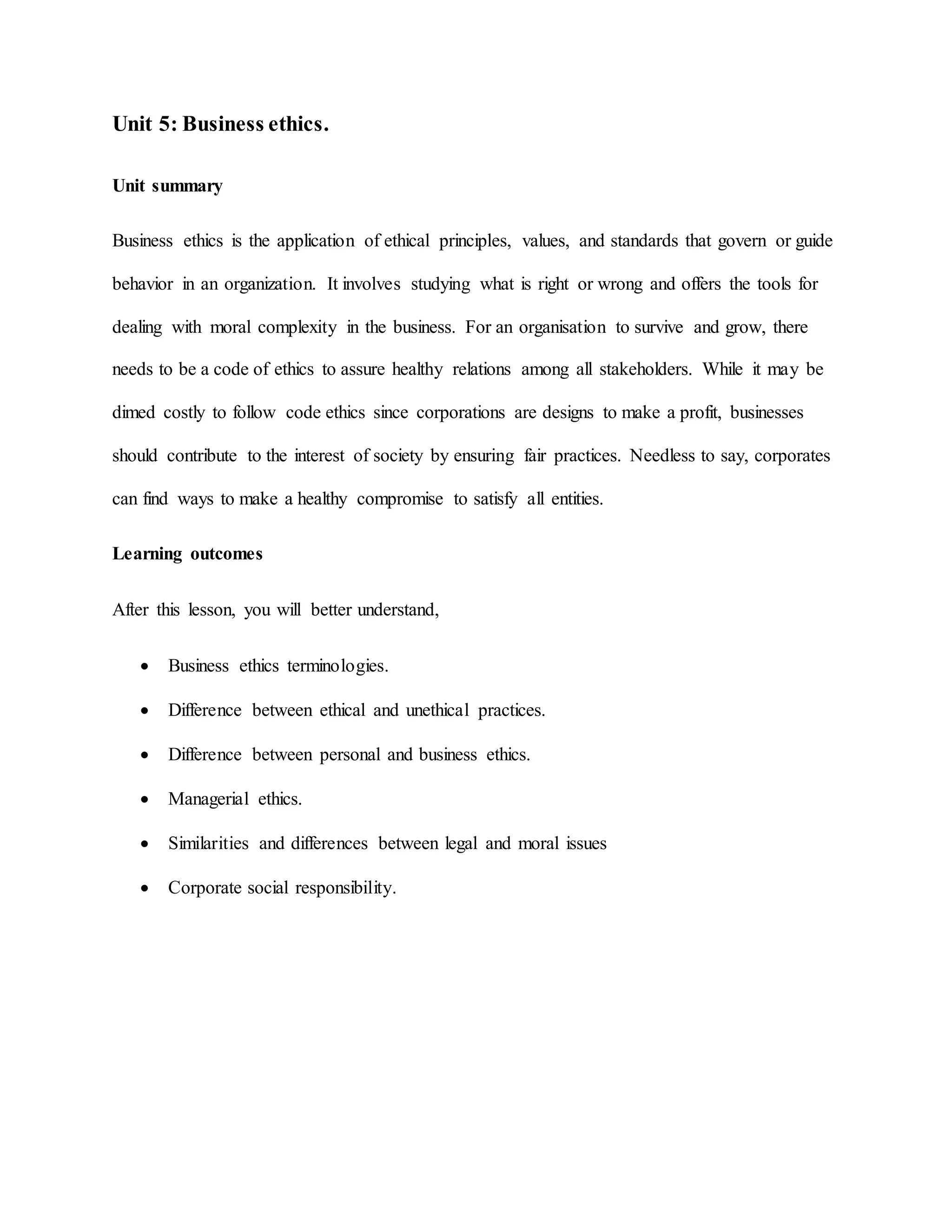 Unit 5 business ethics | DOCX