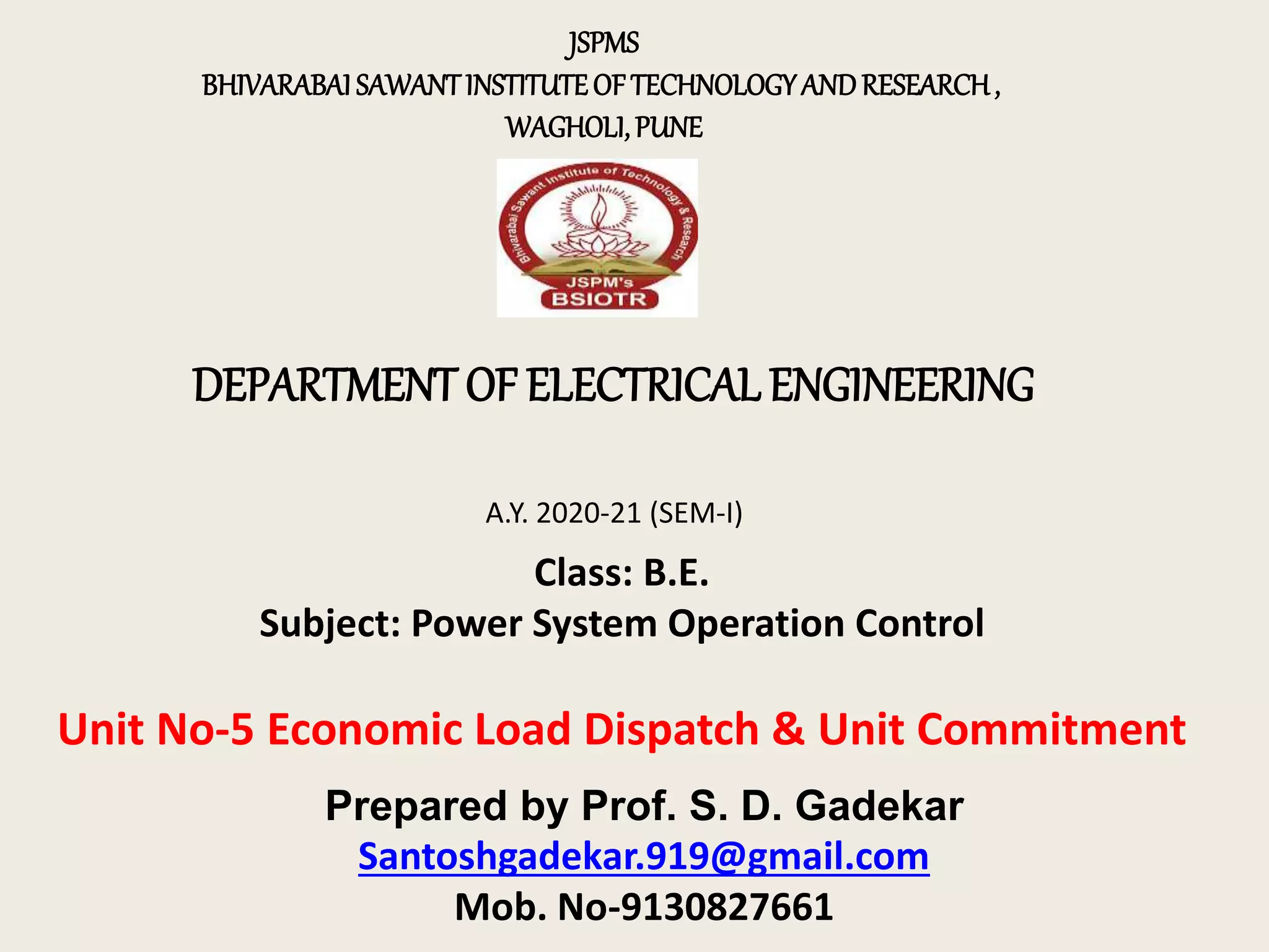 Unit 5 Economic Load Dispatch And Unit Commitment Pptx Gas And