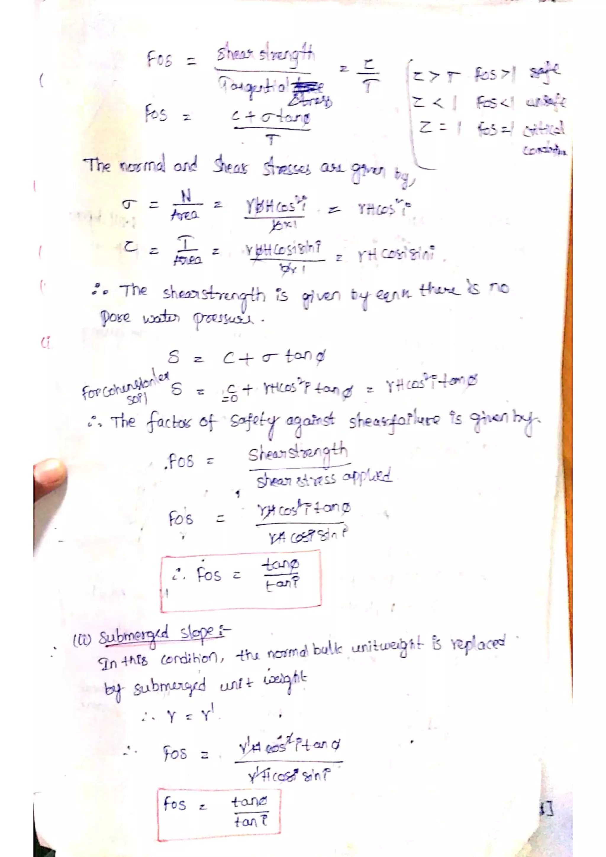 Slope stability Hand written notes | PDF