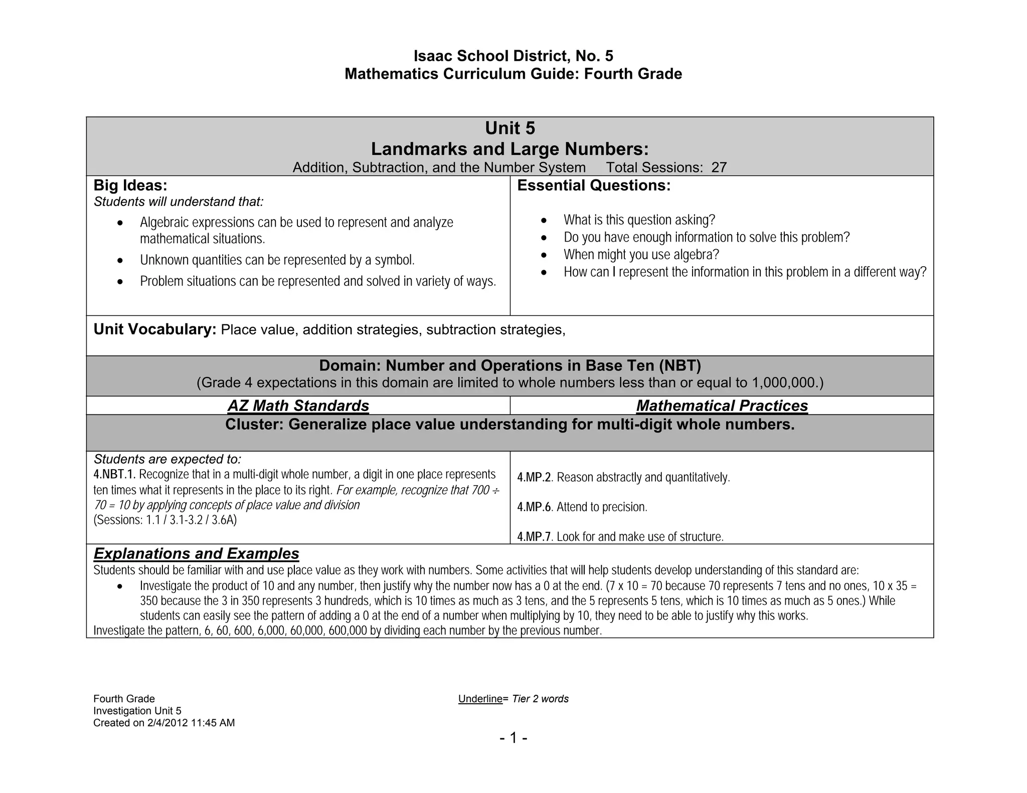 Unit 5 Fourth Grade 2012 2013 | PPT