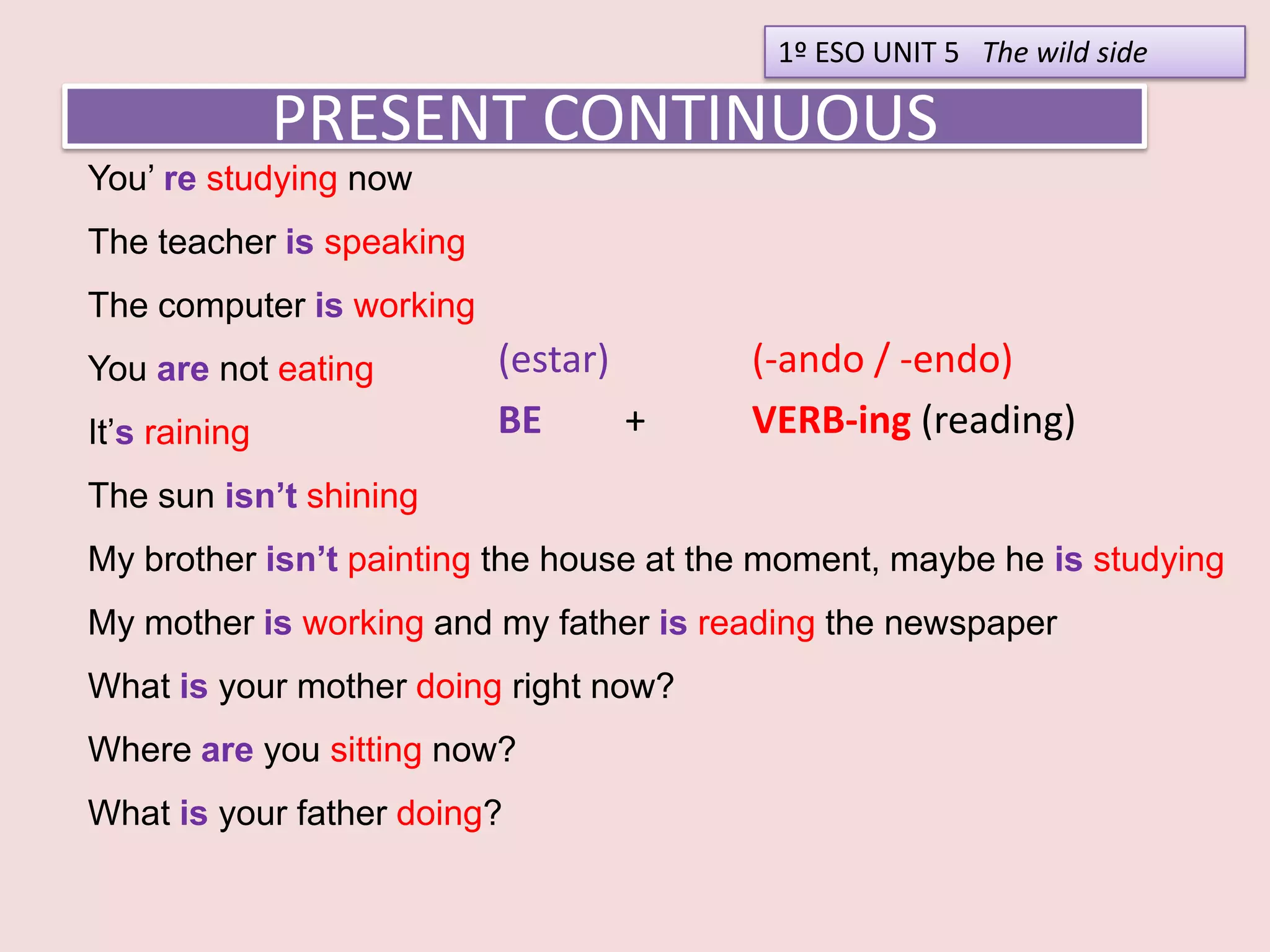 Unit 5 GRAMMAR Present Continuous | PPTX