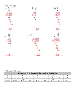 Unit 5 lesson 1 decimals and fractions | DOCX