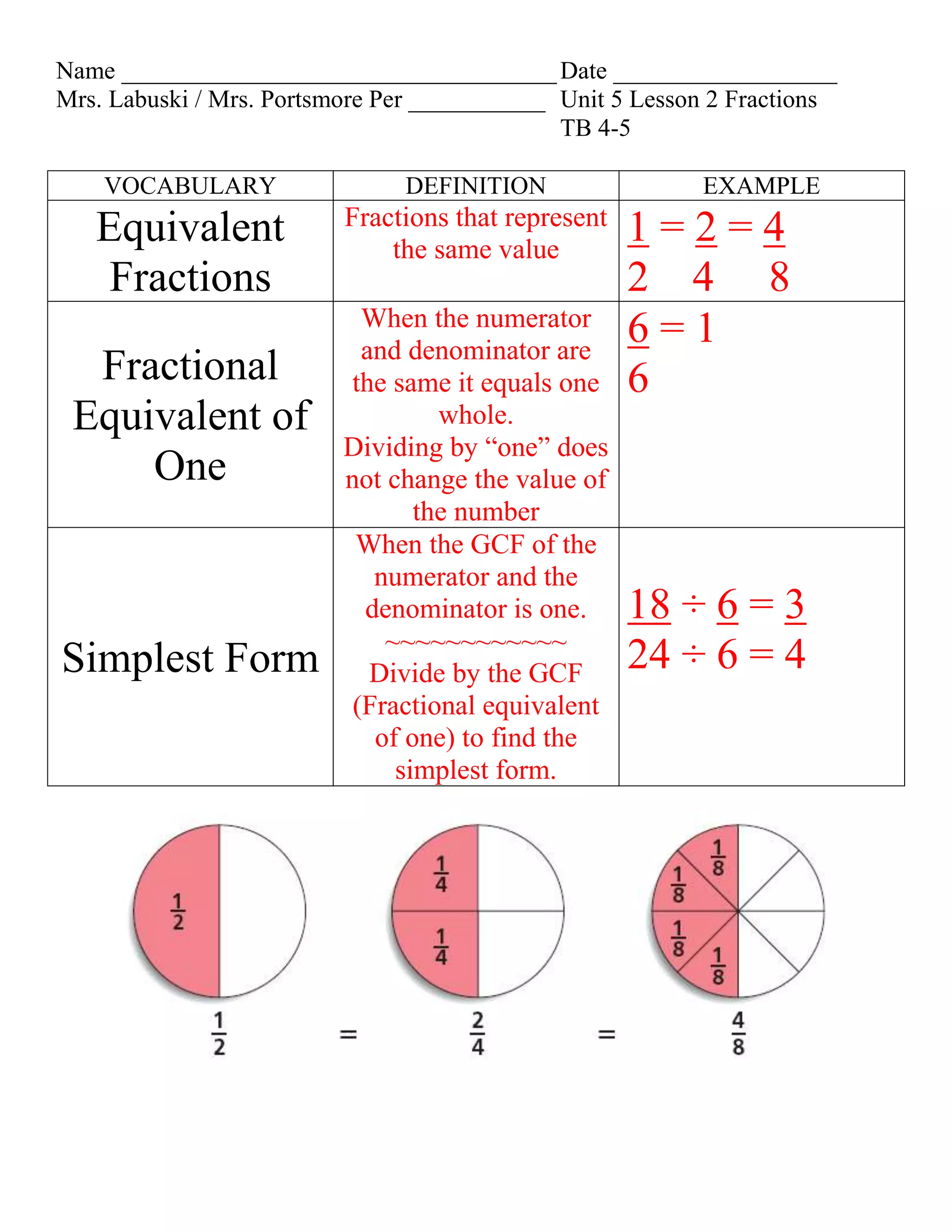 Unit 5 lesson 2 equivalent fractions | PDF