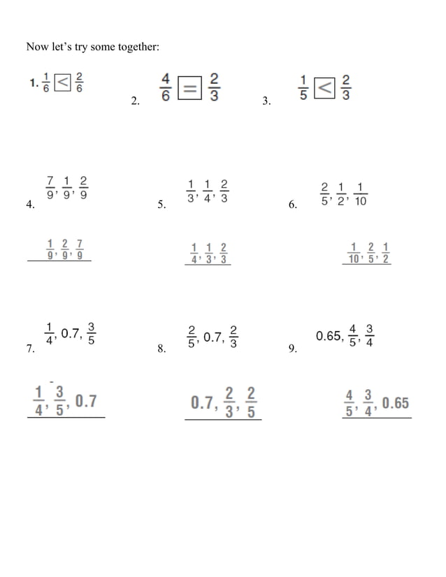 Unit 5 lesson 3 comparing & ordering fractions | PDF