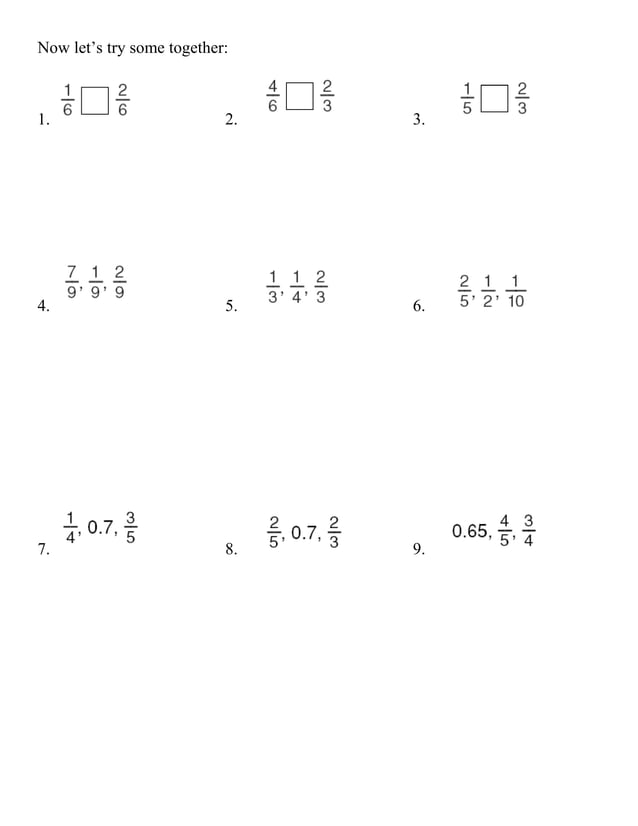 Unit 5 lesson 3 comparing & ordering fractions | PDF