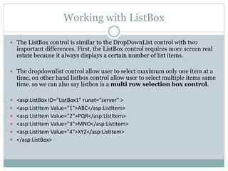UNIT 5 list controls.pptx | Web Design and HTML | Internet
