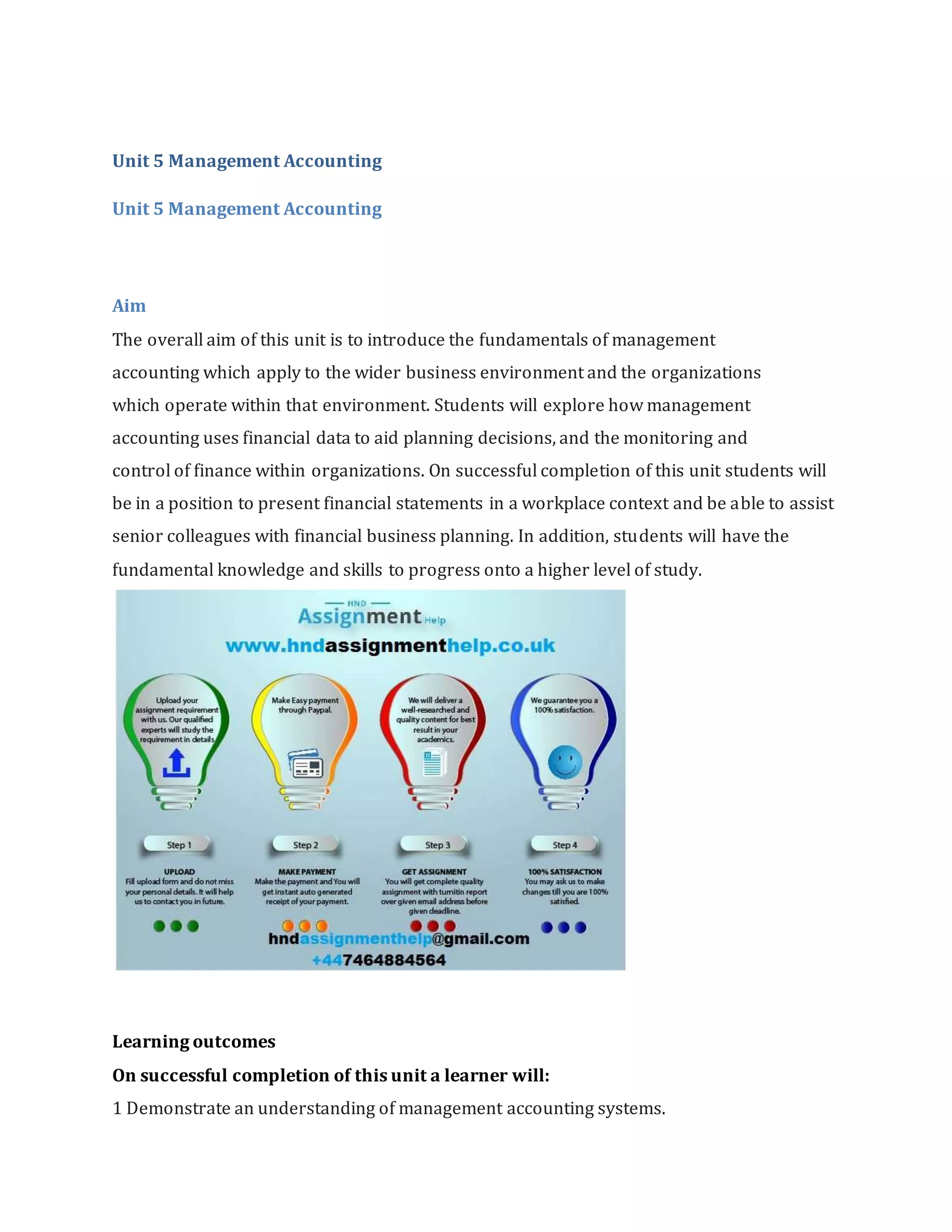 Unit 5 management accounting | DOCX