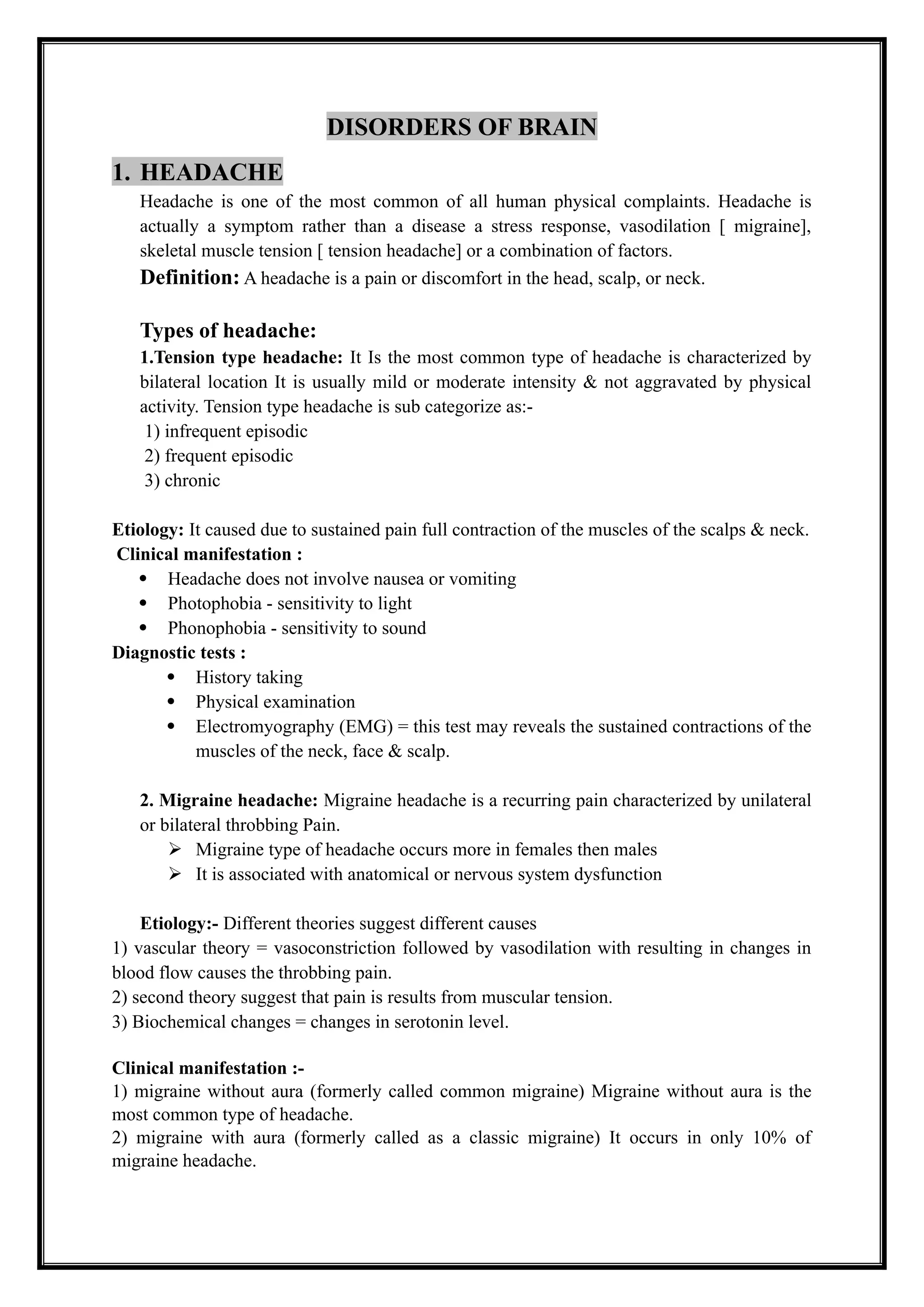 Unit 5 NERVOUS SYSTEM DISORDERS ..(M.Sc. Nursing 1st Year) | DOCX