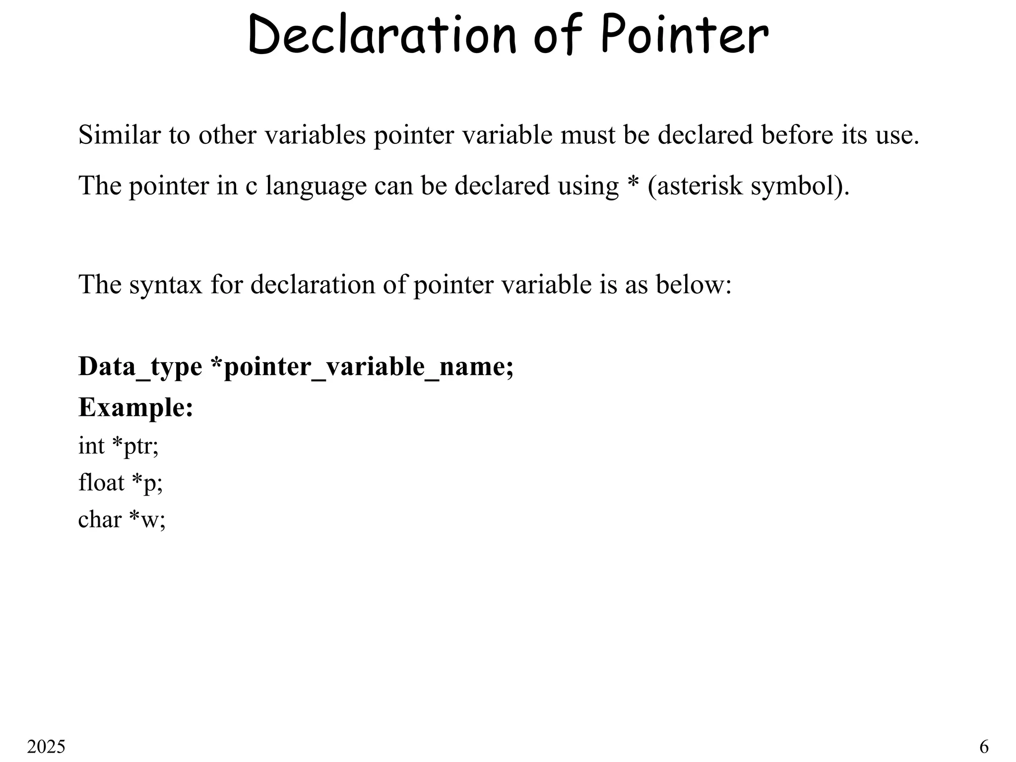 Pointer in C: declaration and initialization | PPT