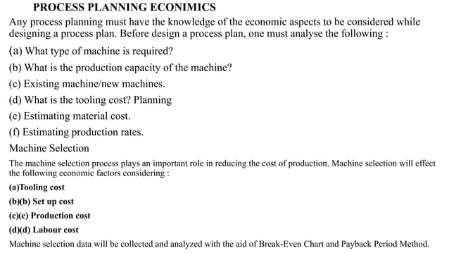 PROCESS PLANNING. steps in process selection | PPT