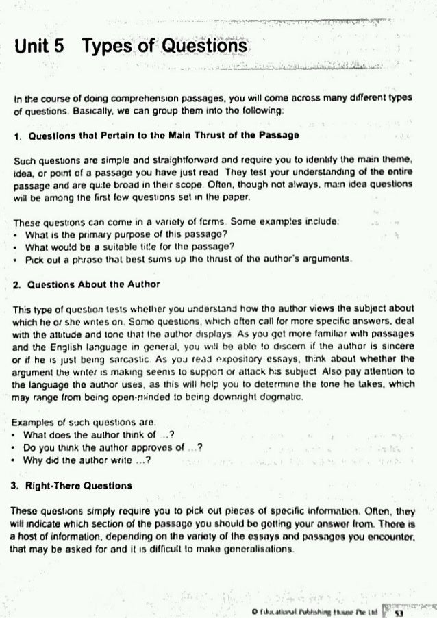 English Comprehension Skills Question Types English Comprehension Skills Question Types