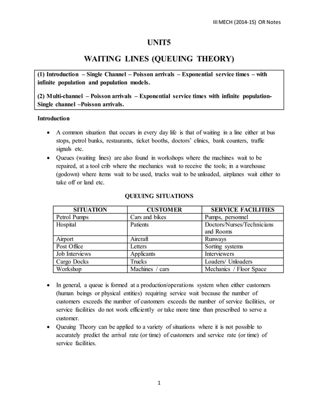 OR Unit 5 queuing theory | DOCX | Travel