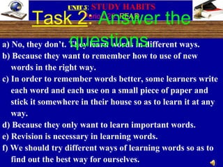 Unit 5 study habits read | PPT | Homework and Study | Education