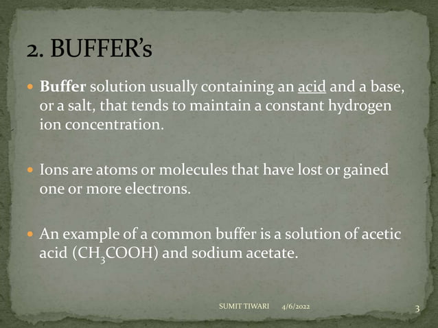 UNIT 5TH - pH, buffers and Isotonic solutions | PPTX | Chemistry | Science